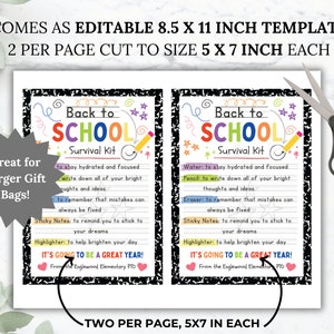 Teacher School Survival Kit Editable Template Back to School Classroom ...