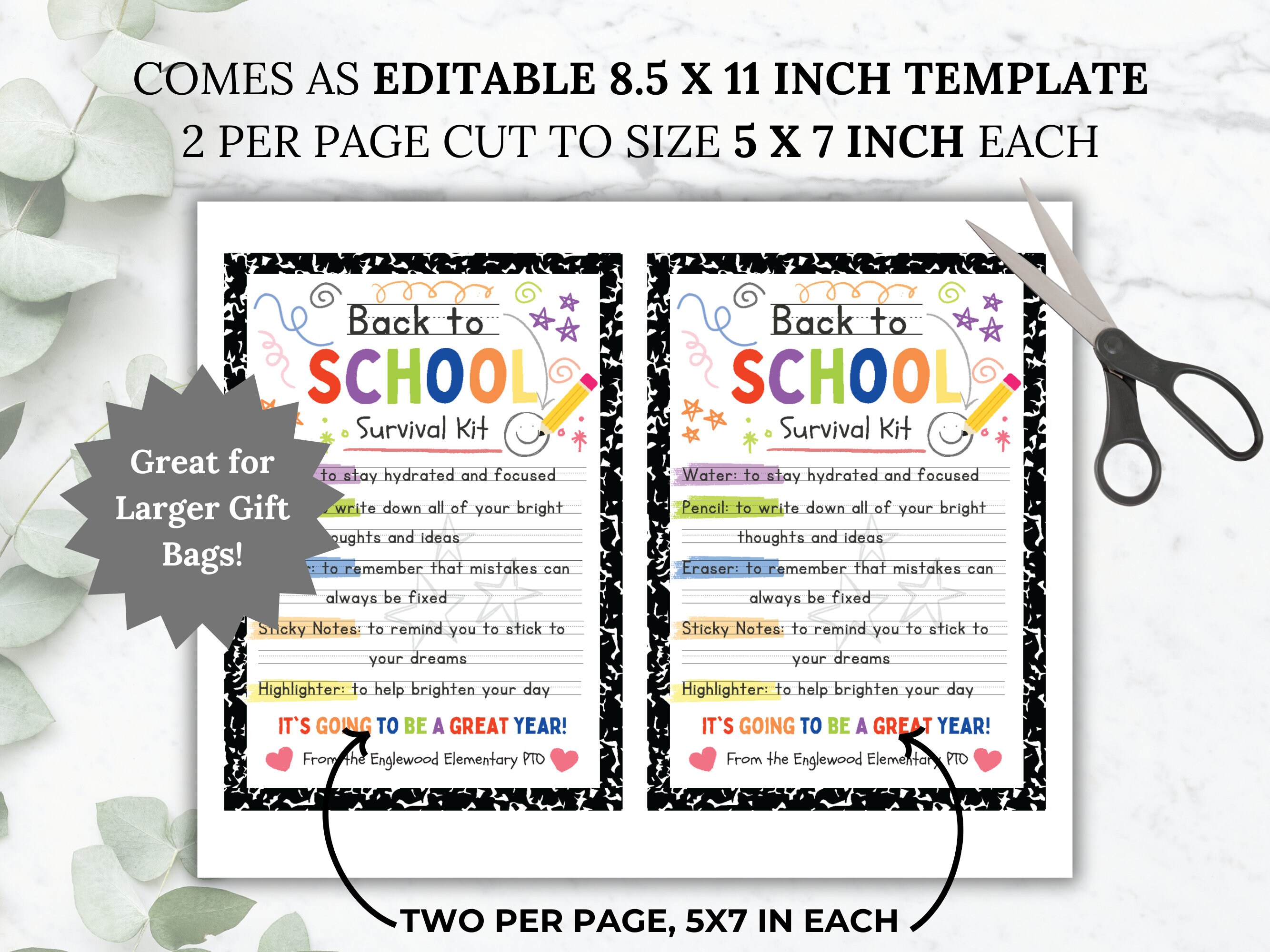 Teacher School Survival Kit Editable Template Back to School Classroom ...
