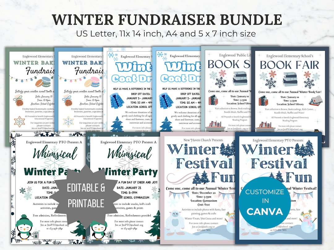 Winter Fundraiser Flyer Template Winter Event Invitation Bundle Book ...