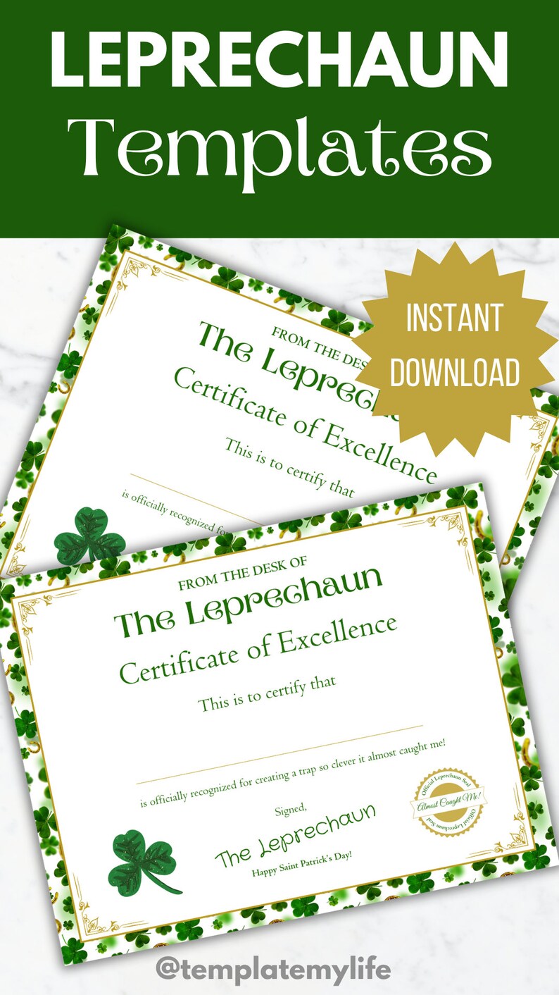 Leprechaun Trap Printable Certificate Leprechaun Gift St Patricks Day ...