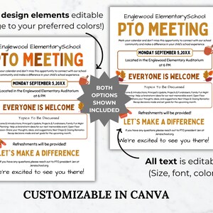 Fall PTA Meeting Flyer Printable PTO Fall Meeting Flyer Editable ...