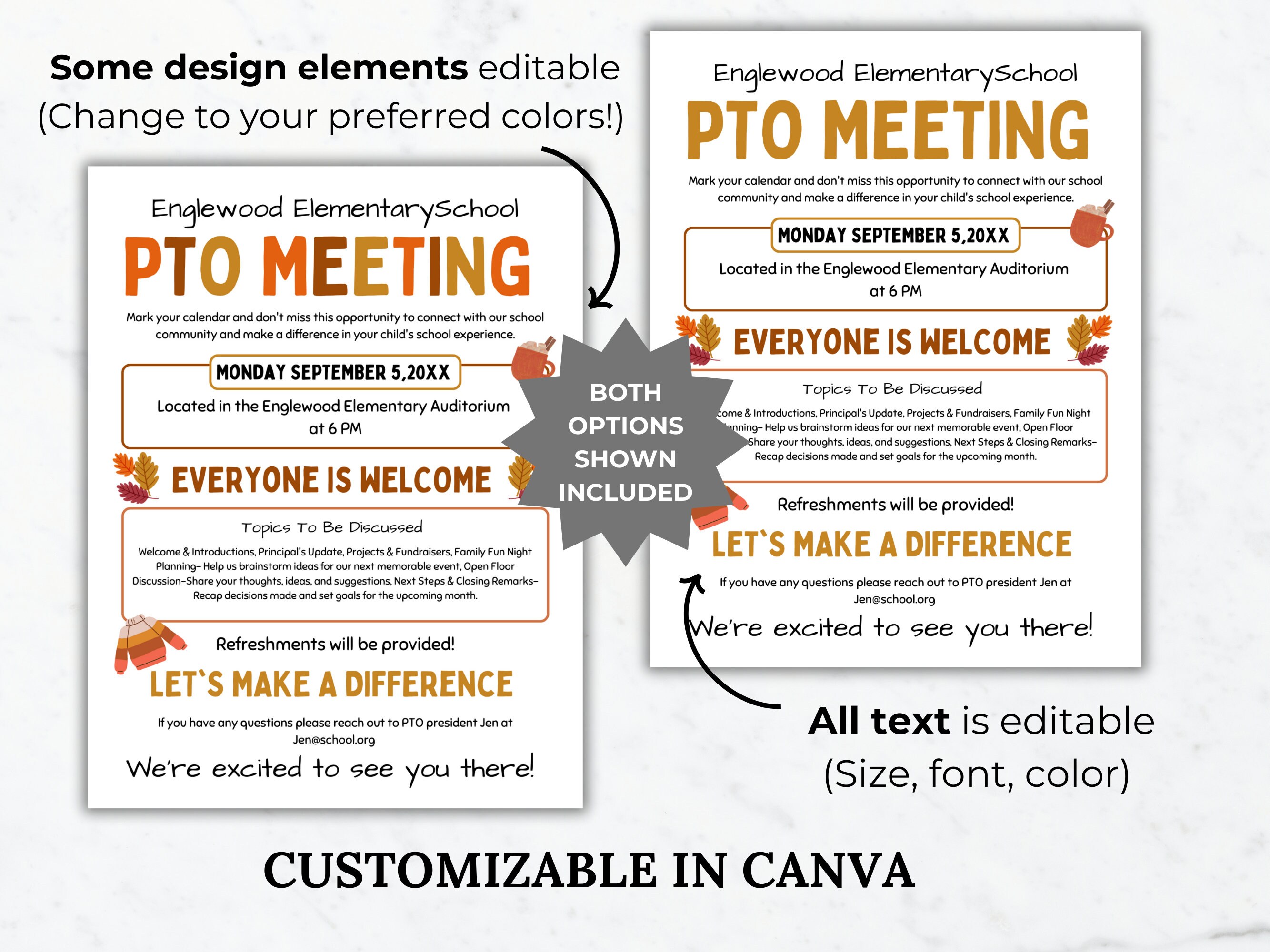 Fall PTA Meeting Flyer Printable PTO Fall Meeting Flyer Editable ...