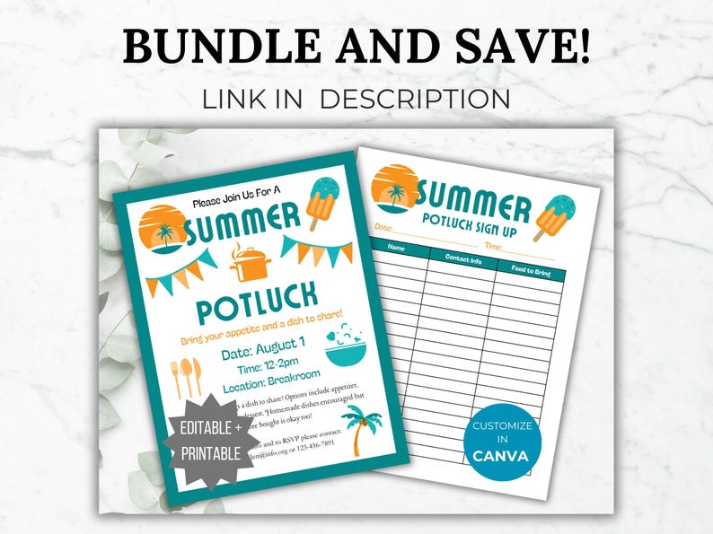 Summer Potluck Flyer Template Potluck Invitation Flyer Neighborhood ...