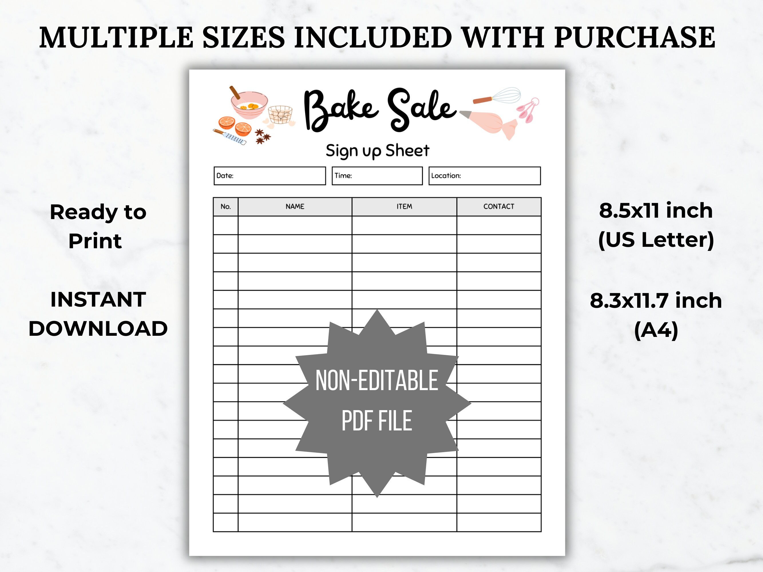 Bake Sale Sign up Sheet Printable School Dessert Sign up List - Etsy UK