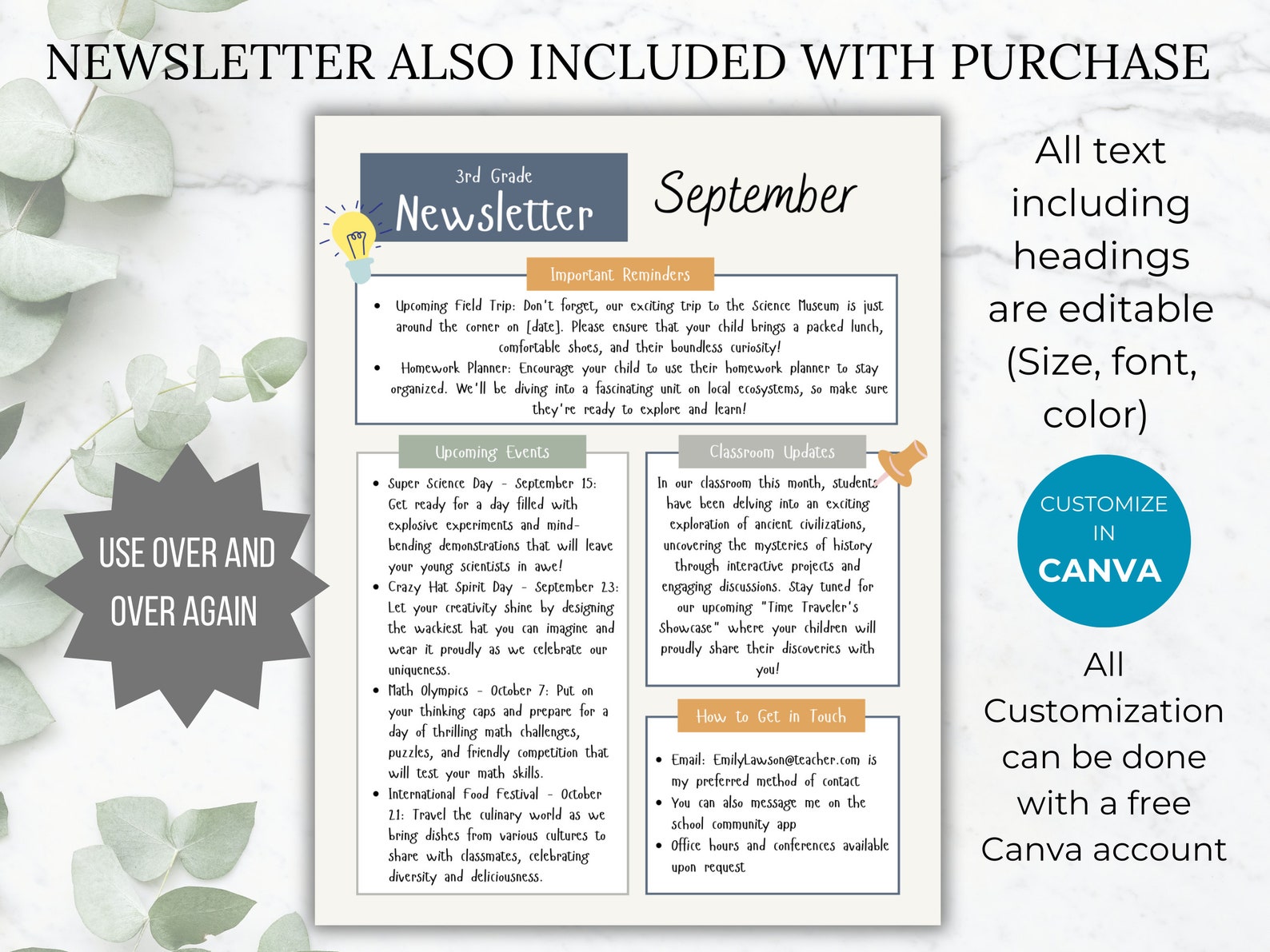 Meet the Teacher Editable Canva Template Class Newsletter - Etsy