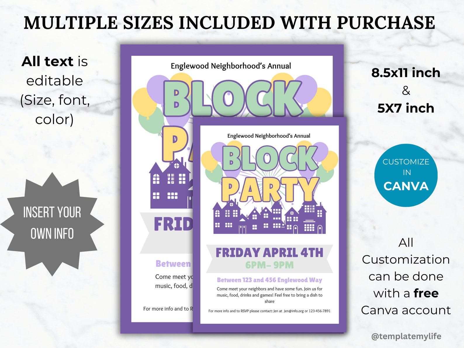 Spring Block Party Flyer Template Neighborhood Party Invite Editable ...