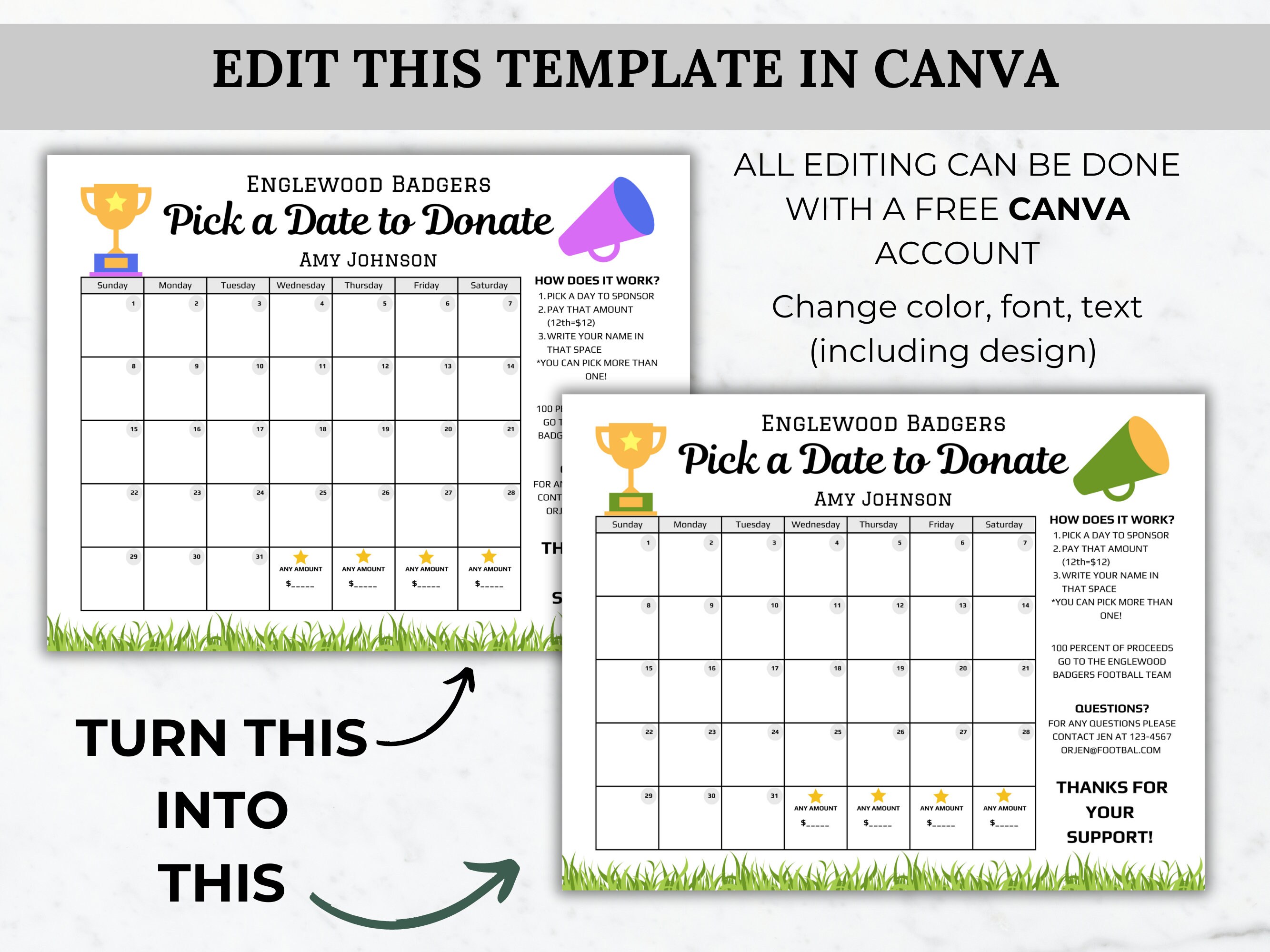 Cheer Pick a Date to Donate Template Cheerleading Fundraiser - Etsy