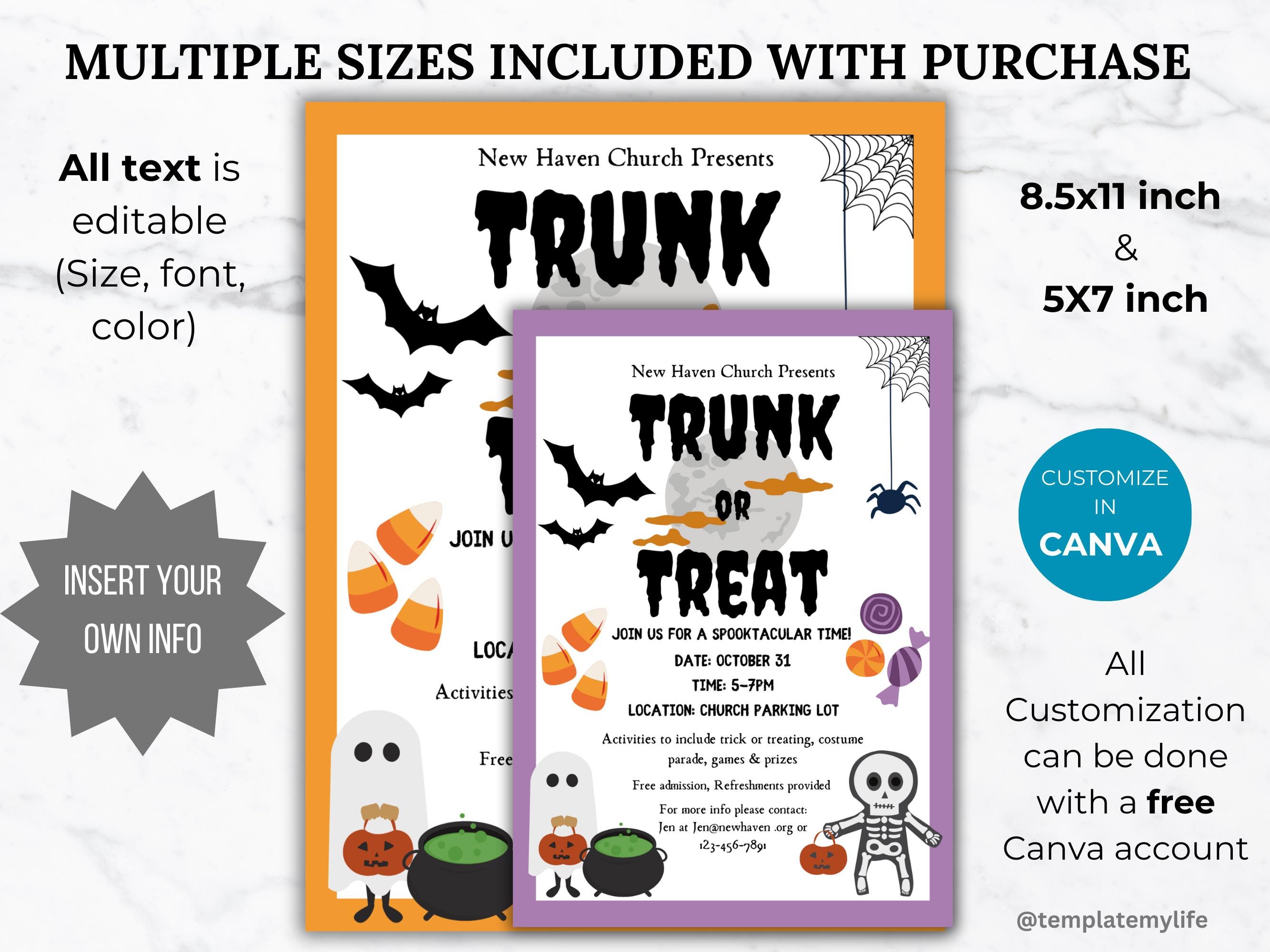 Trunk or Treat Flyer Invite Template Halloween Party Invitation ...