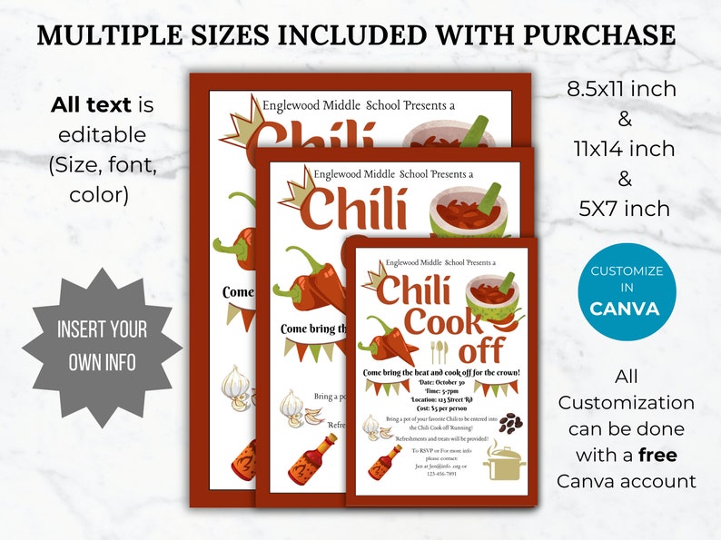 Chili Cook off Flyer Invitation PTO Template Autumn Fundraiser Invite ...