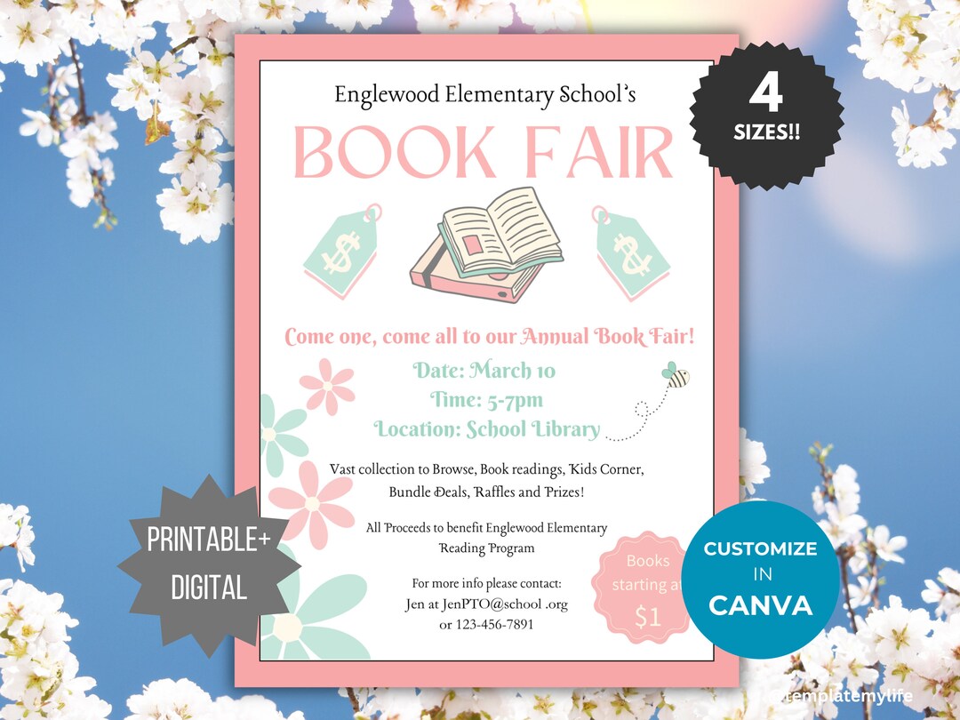 Spring Book Fair Flyer Template PTO Book Sale Flyer Editable Pta ...
