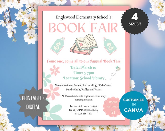 Book Fair Flyer Template | School Book Fair | PTA, PTO, School Event ...
