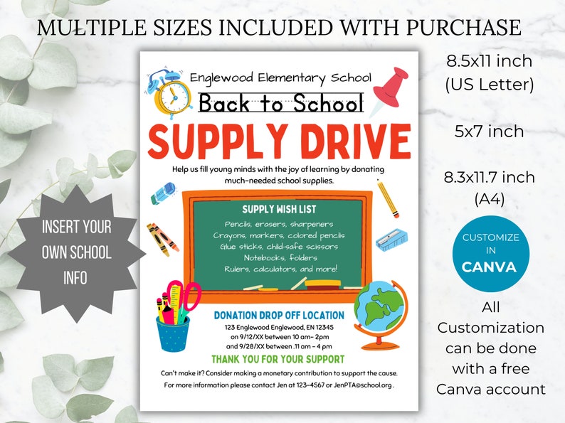 Editable School Supply Drive Flyer Template School Fundraiser - Etsy
