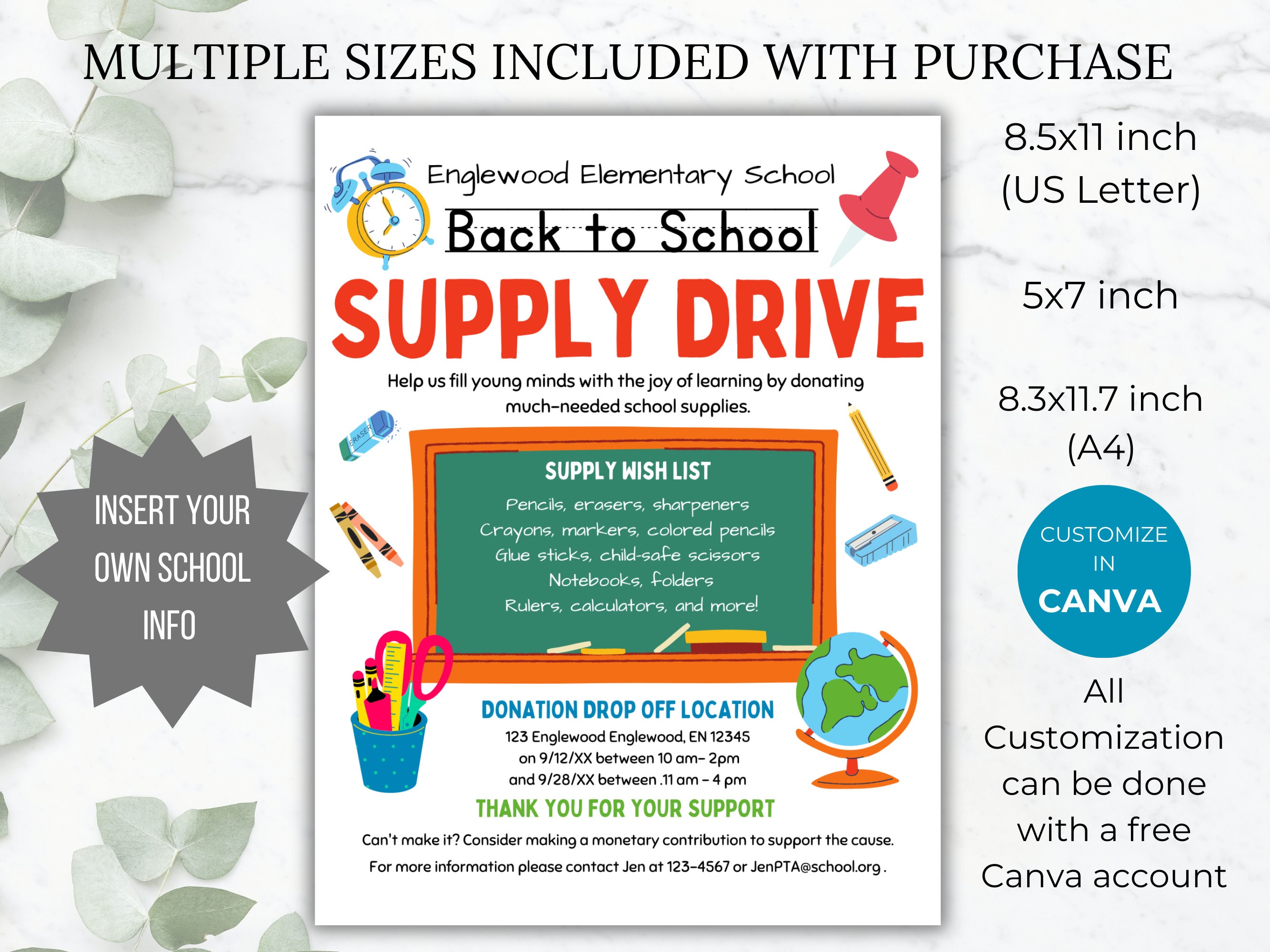 Editable School Supply Drive Flyer Template School Fundraiser Handout ...