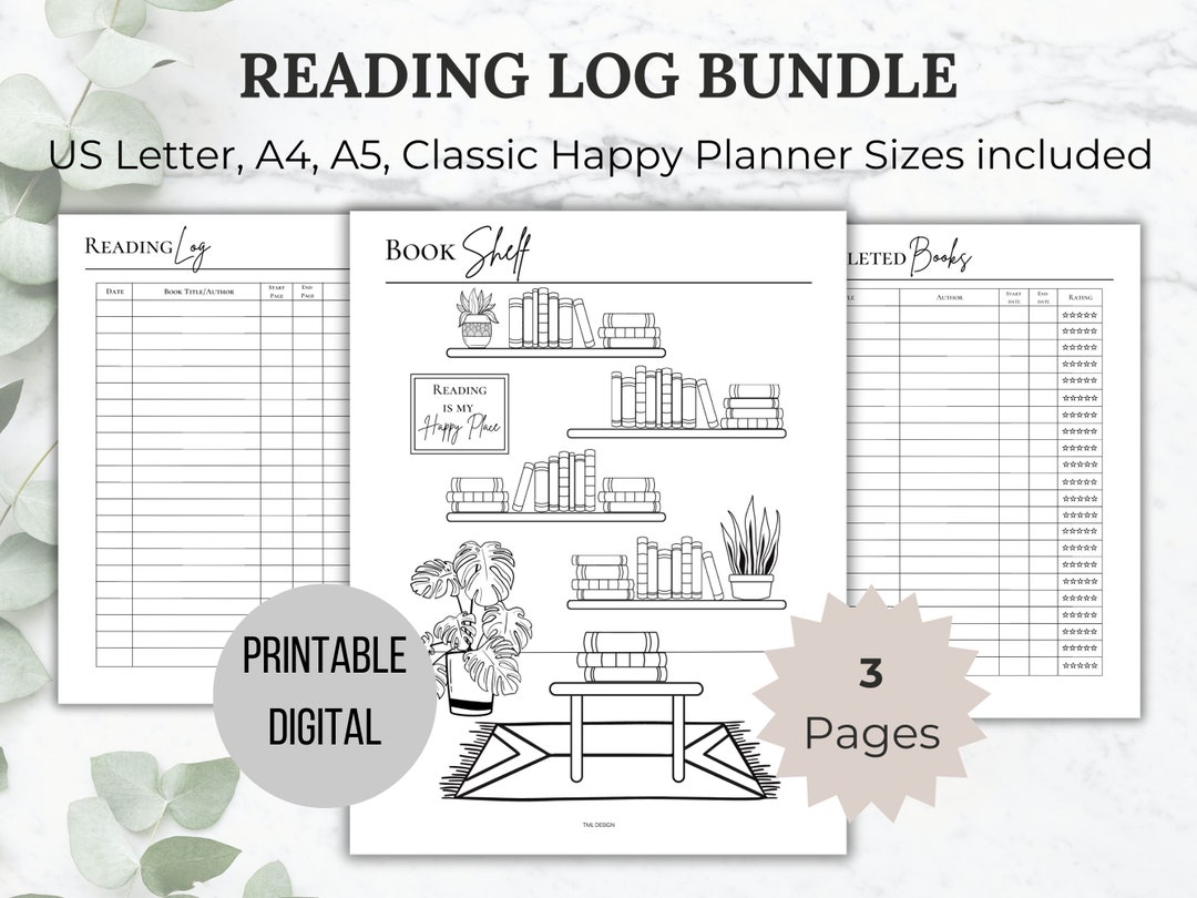 Reading Tracker Printable Bookshelf Reading Log Tracker Digital Book ...