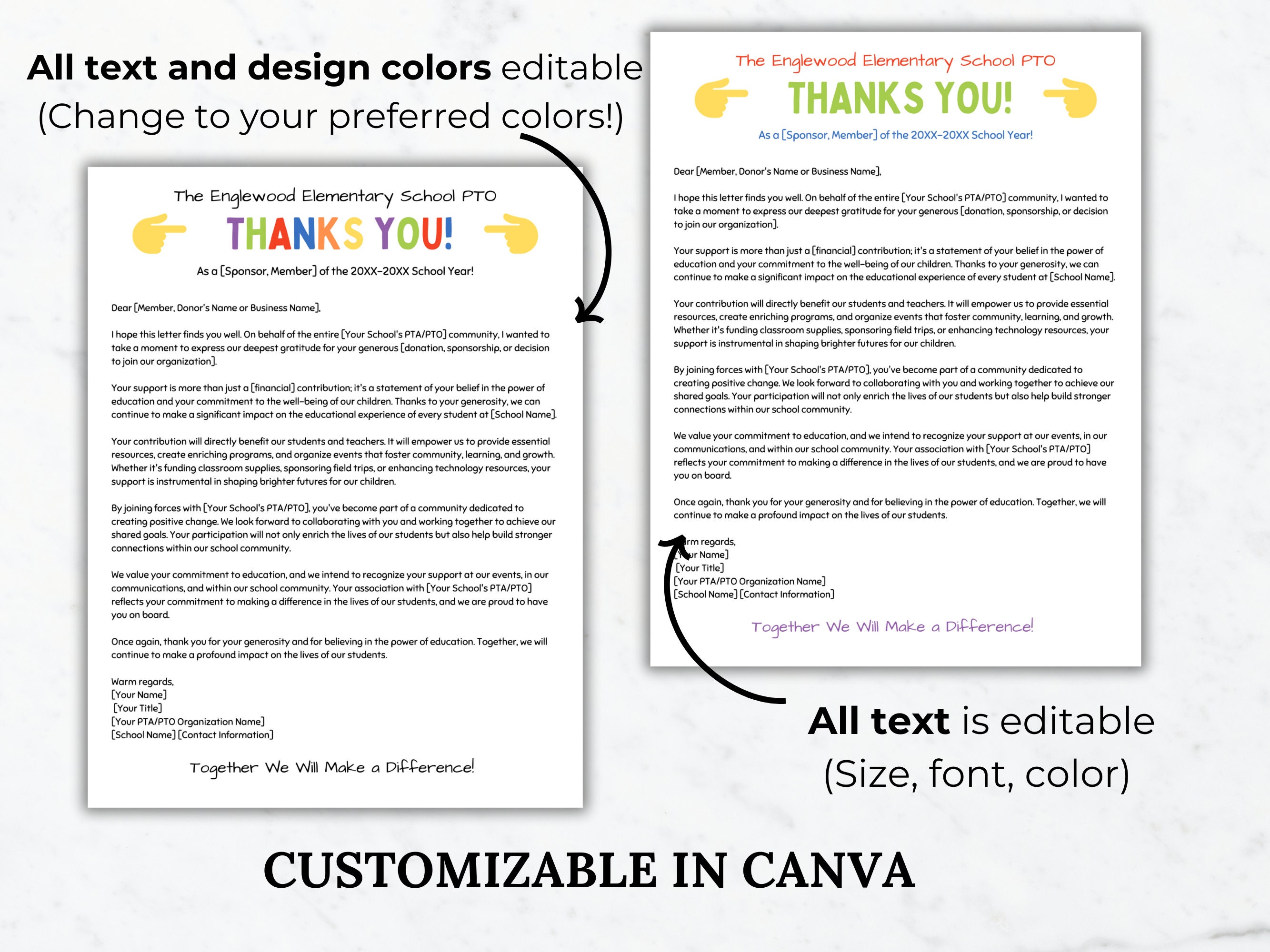 Thank You Letter Template PTO Sponsor Thank You PTA Letter - Etsy Australia