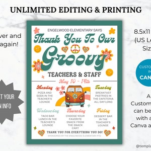 Groovy Teacher Appreciation Week Flyer PTA PTO Template Retro 60s 70s ...