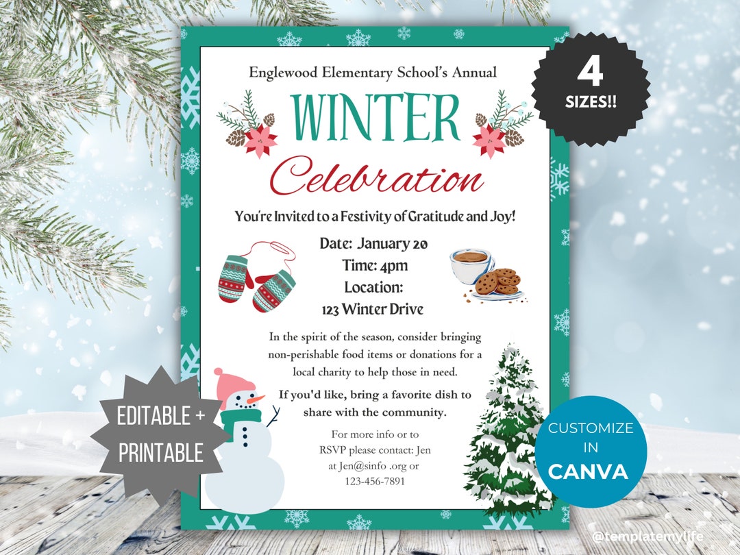 Winter Event Invite Flyer Editable Winter Party Invitation Template ...