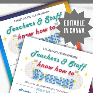 Disco Theme Teacher and Staff Appreciation Week Flyer PTA PTO Template ...