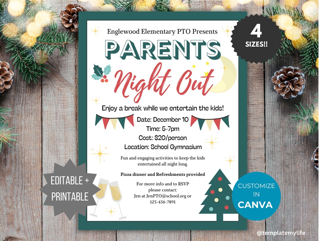 Christmas Parents Night Out Church Flyer Fundraiser Template Business ...