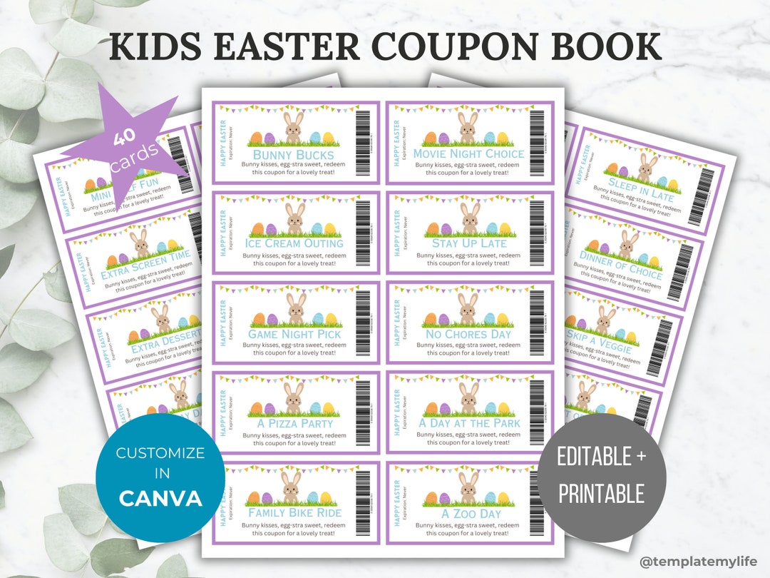 Easter Coupon Book for Kids Easter Bunny Gift Voucher Printable Kid ...