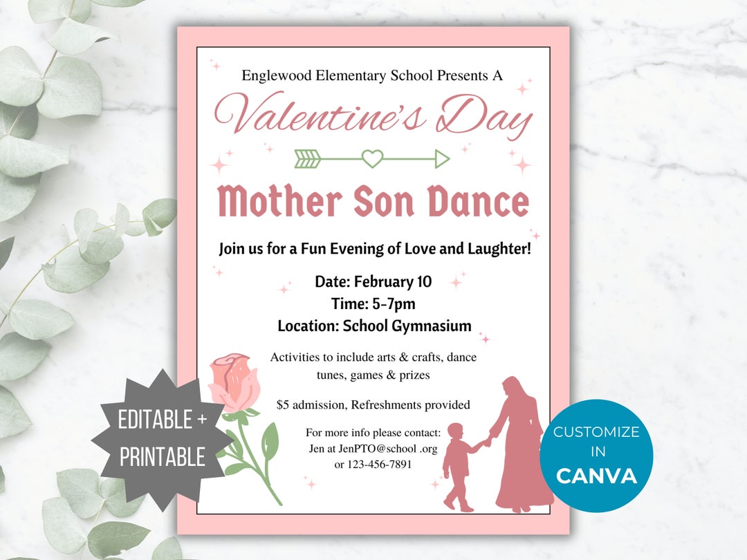 Mother Son Dance Invite Flyer Valentines Day Dance Invitation Editable ...