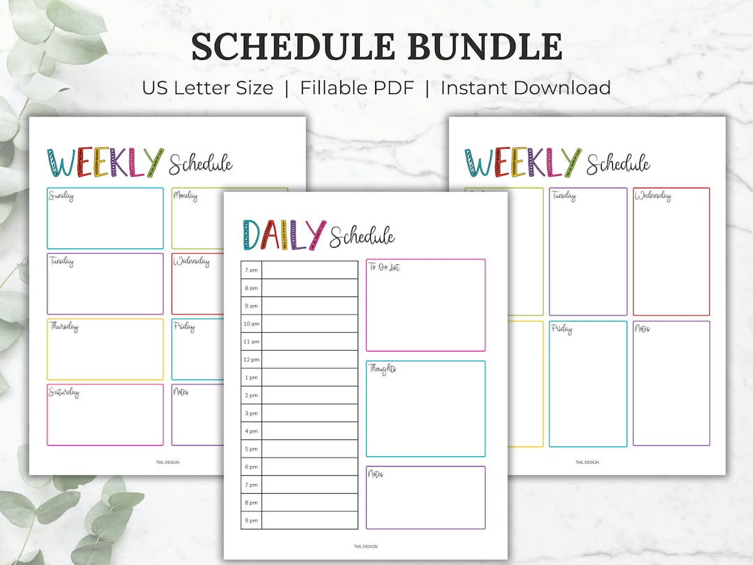 Kids Daily and Weekly Schedule Printable Bundle Kids Schedule Editable ...