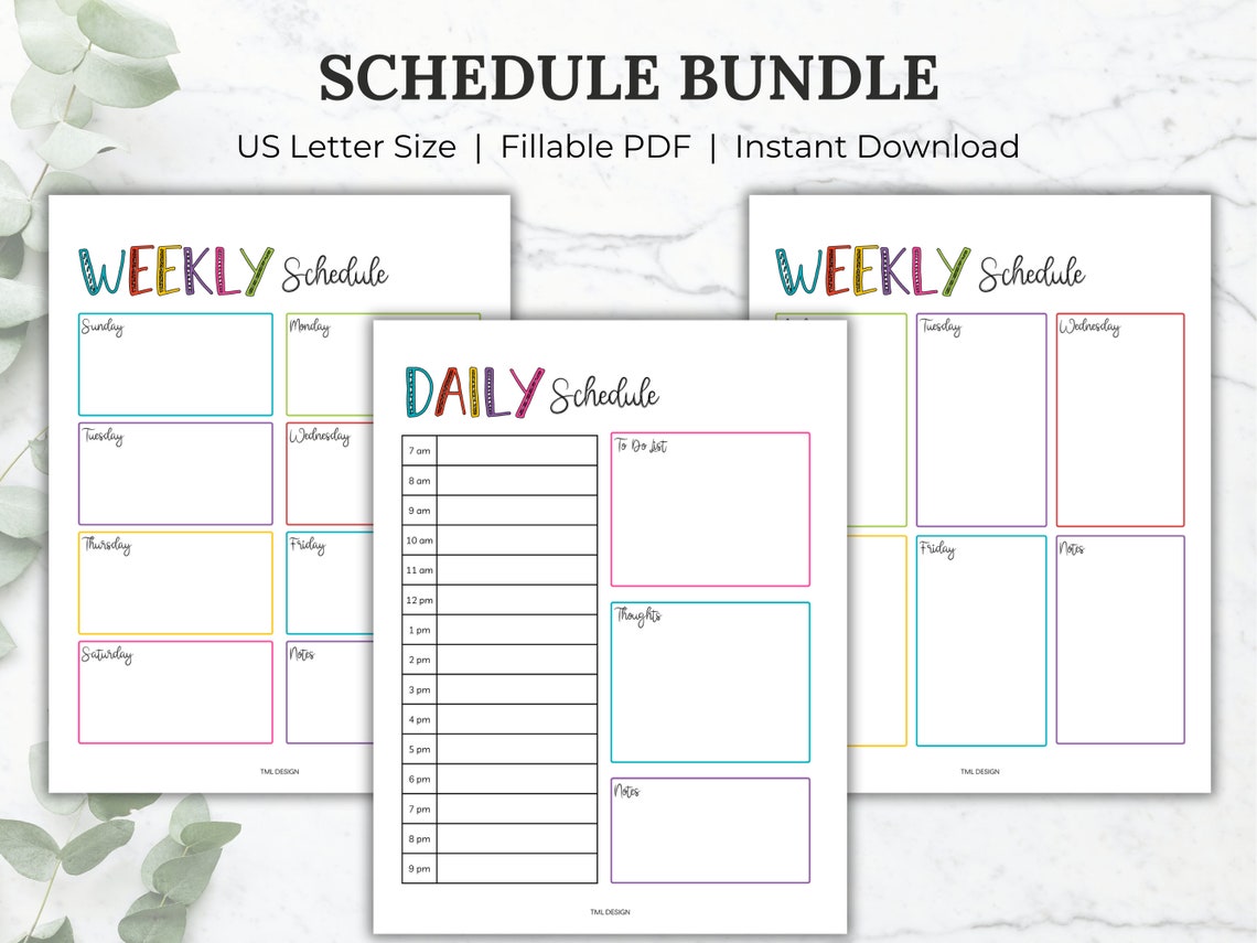 Kids Daily and Weekly Schedule Printable Bundle Kids Schedule Editable ...