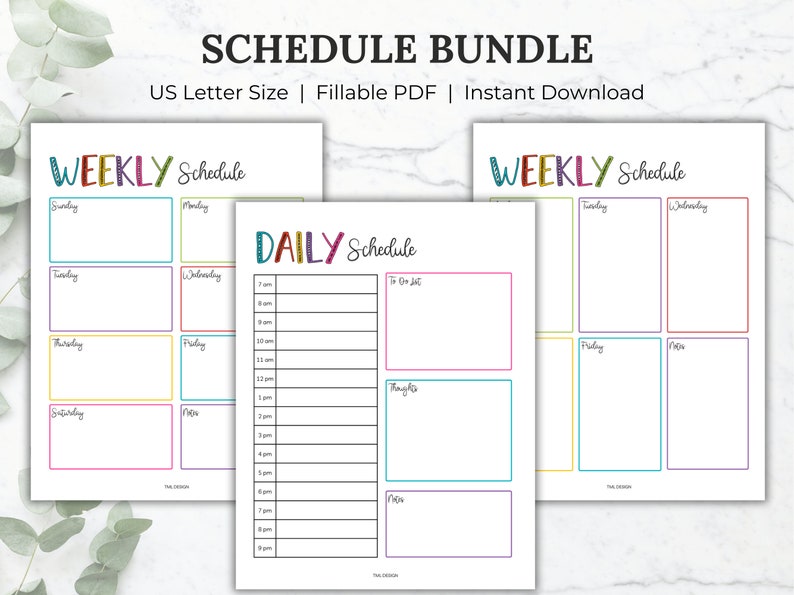 Kids Daily and Weekly Schedule Printable Bundle Kids Schedule Editable ...