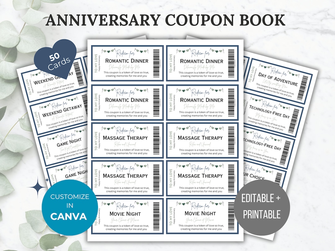 Coupon Book for Him Anniversary Printable Gift Editable Love Coupons ...