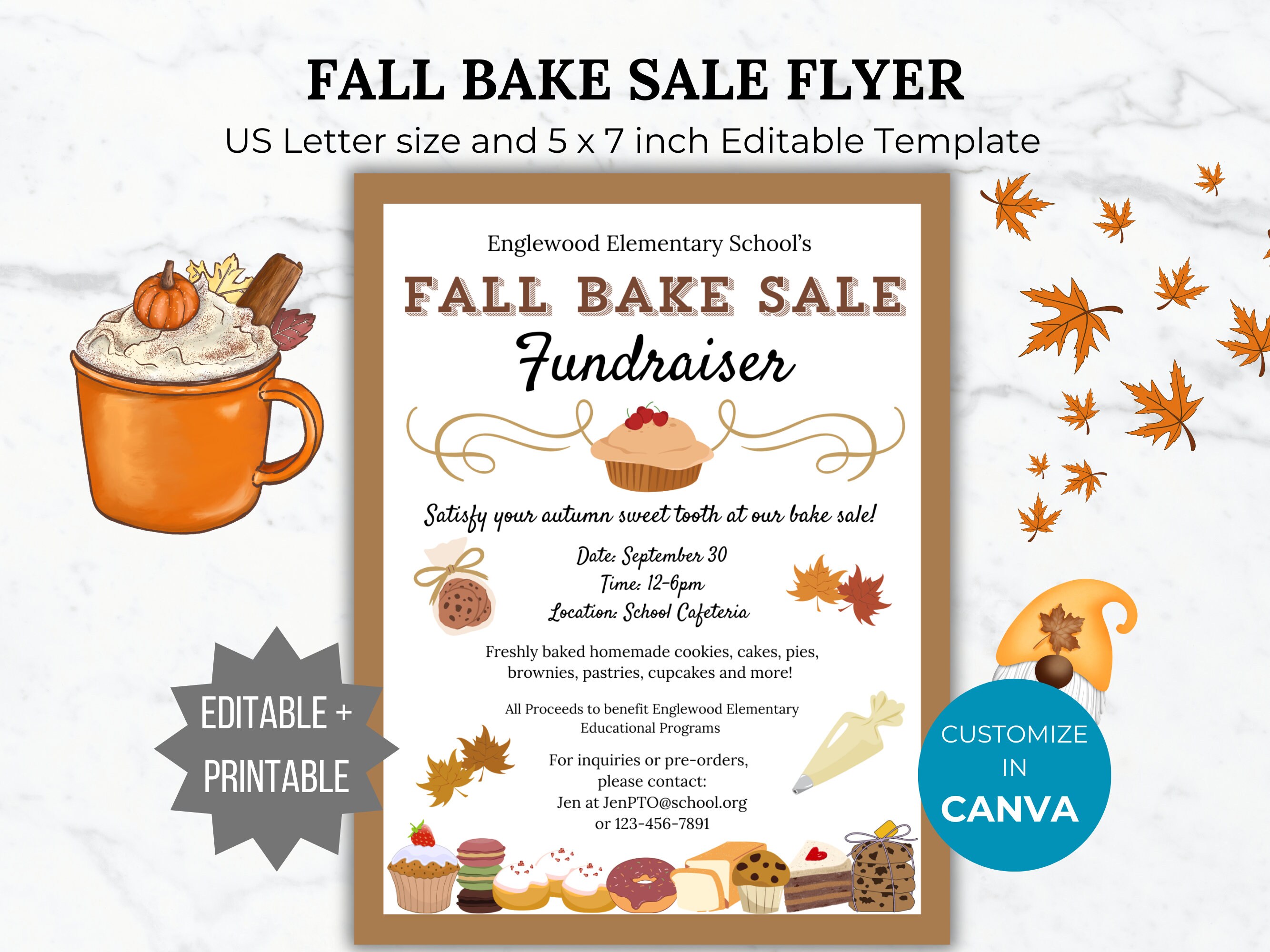 Fall Bake Sale Fundraiser Flyer Template Bake Sale Flyer Editable Fall ...