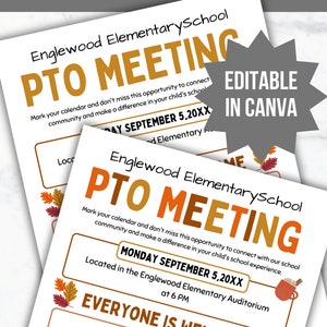 Fall PTA Meeting Flyer Printable PTO Fall Meeting Flyer Editable ...