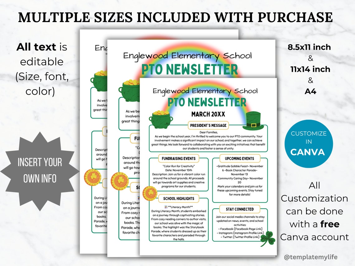 March PTA Newsletter Flyer Printable PTO School Newsletter Flyer ...