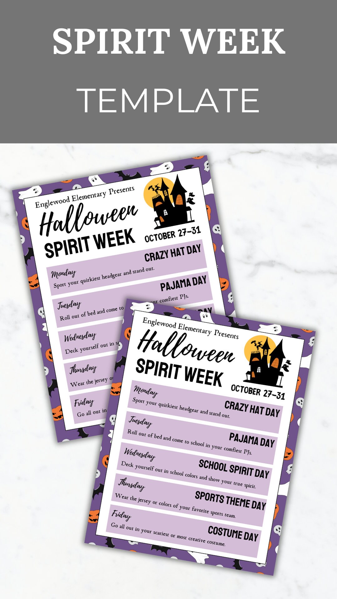 Halloween Spirit Week Flyer PTA Printable Office Spirit Flyer Template ...