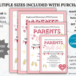 Valentines Parents Night Out Flyer Template PTO School Fundraiser PTA ...