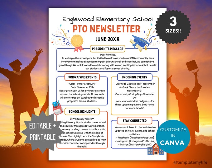 Editable June PTO PTA Newsletter Flyer Printable, School Year Parent ...