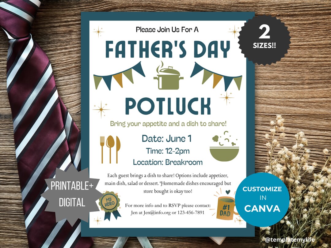 Fathers Day Potluck Flyer Template Potluck Invitation Flyer ...