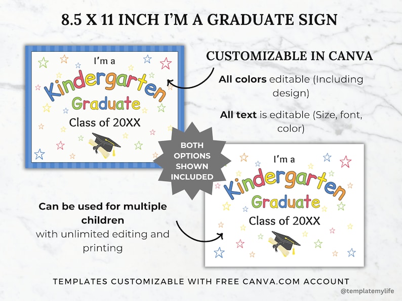 Editable Kindergarten Graduation Sign Template Last Day of School ...