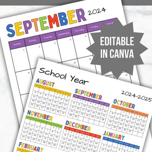 PTA PTO School Year Calendar Template 2024-2025 Portrait Monthly ...