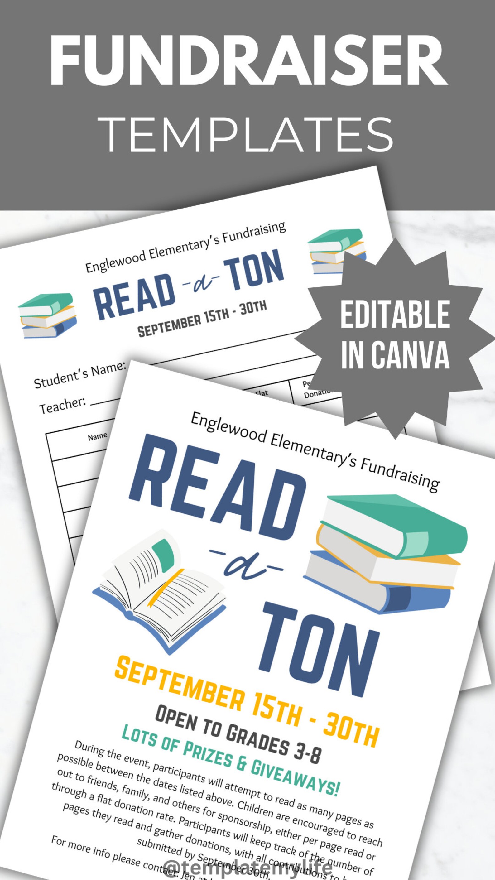 Reading Fundraiser Flyer Sponsor Pledge Form Reading Log Bundle ...