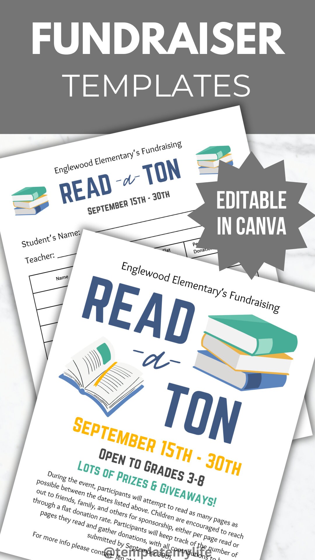 Reading Fundraiser Flyer Sponsor Pledge Form Reading Log Bundle ...