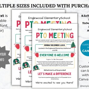 Christmas PTA Meeting Flyer Printable PTO Winter Meeting Flyer Editable ...