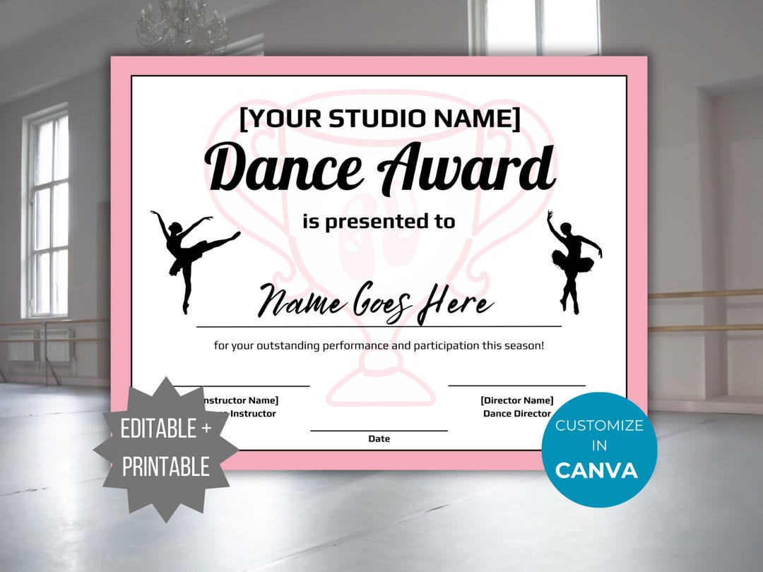 Editable Dance Award Certificate Template Dance Team Participation Gift ...