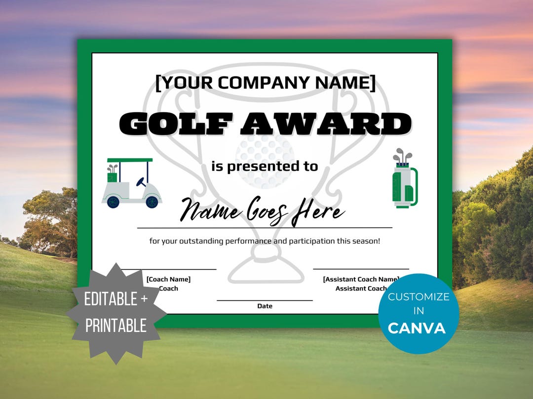 Editable Golf Award Certificate Template Golf Tournament Participation ...