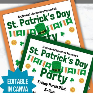 St Patricks Day Party Invitation Flyer PTO Template St Pattys Day Class ...