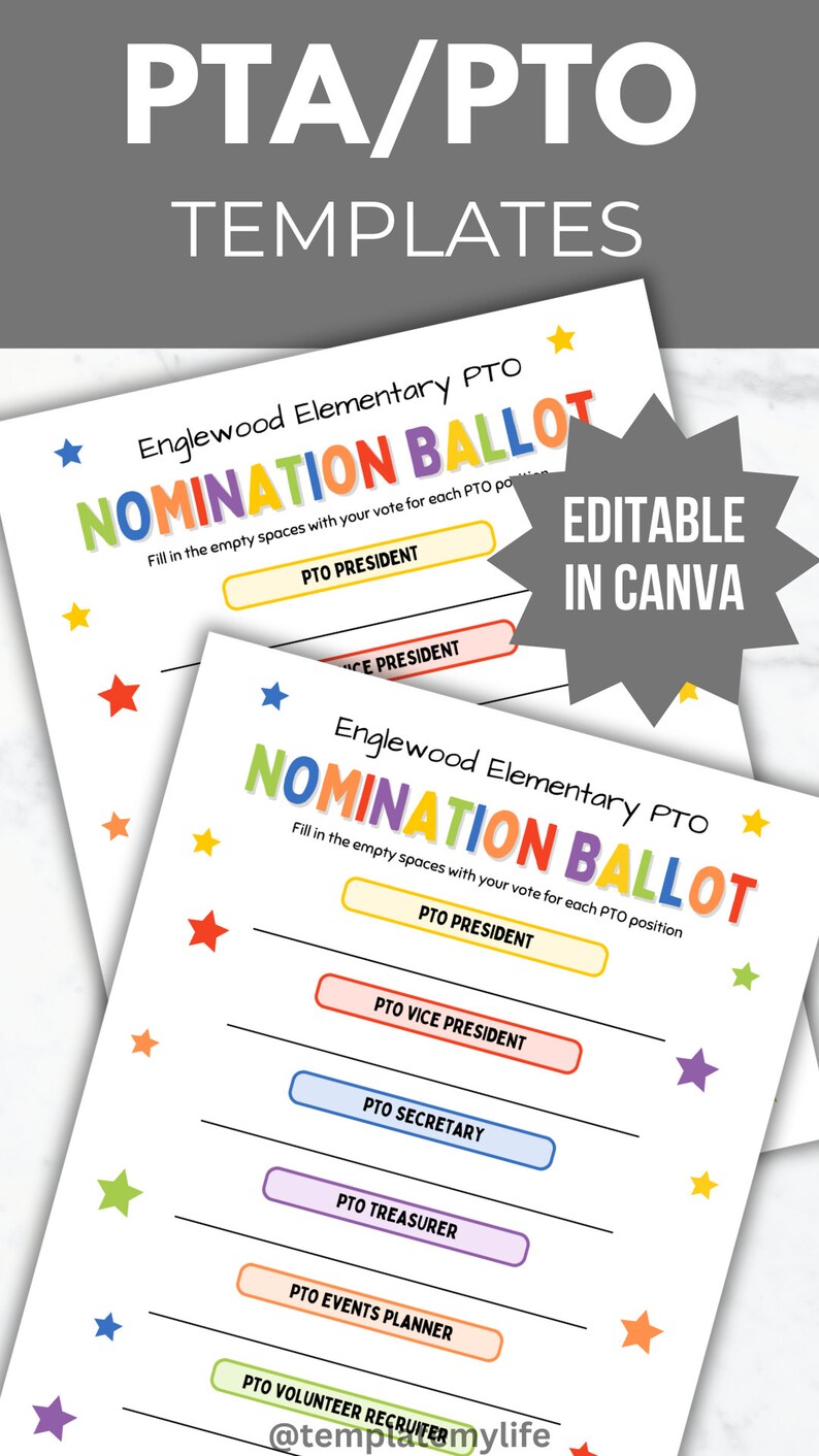PTA Election Nomination Ballot Template PTO Election Nominee Handout ...