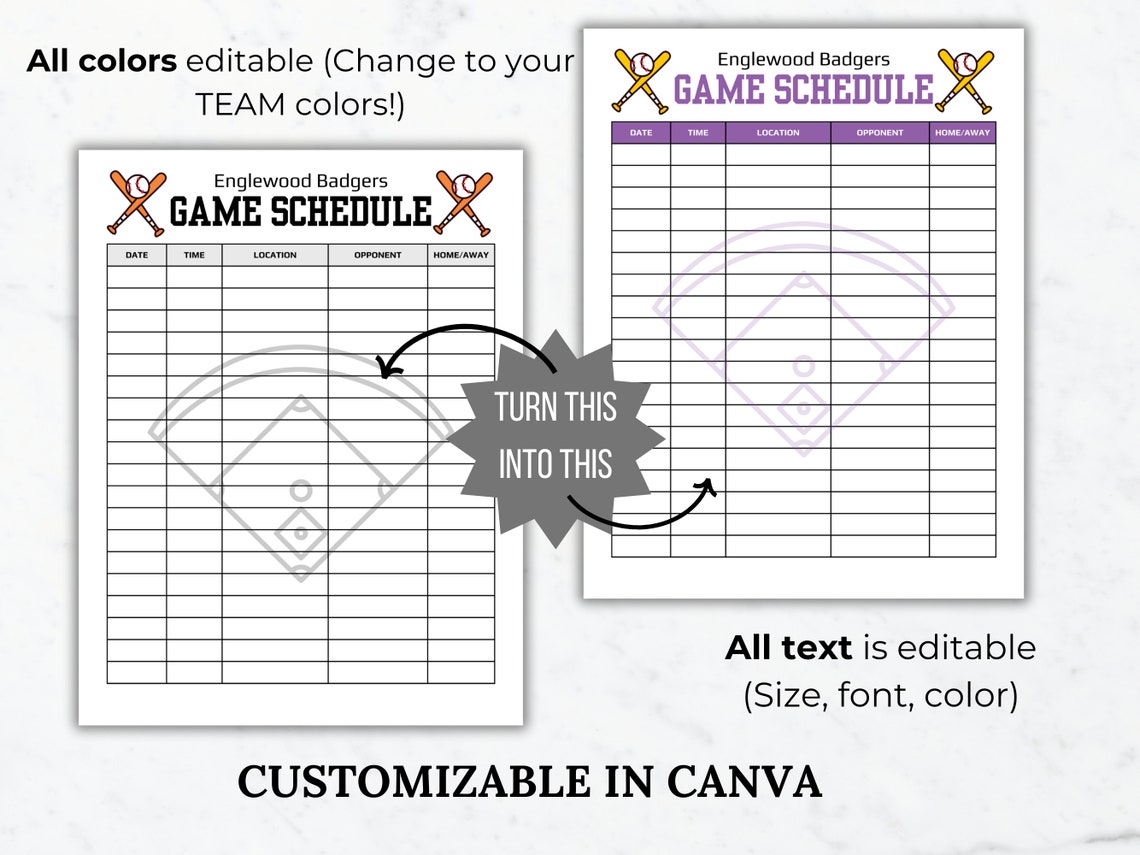 Baseball Game Schedule Template Baseball Sport Calendar Game Day ...