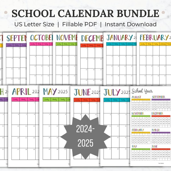 Monthly Printable School Year Calendar - Etsy