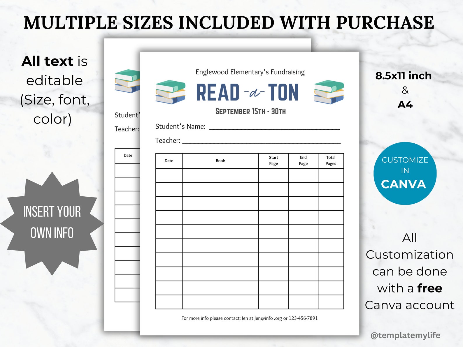 Reading Fundraiser Flyer Sponsor Pledge Form Reading Log Bundle ...