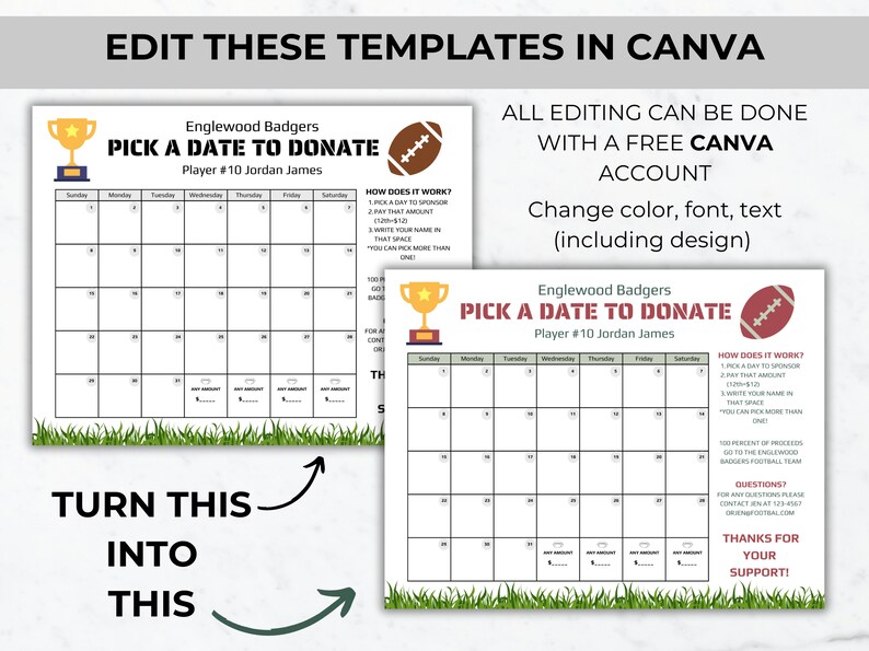 Football Fundraiser Template Bundle Football Pick a Date to Donate ...