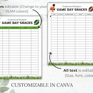 Football Game and Snack Schedule Template Bundle Football Snack Sign up ...